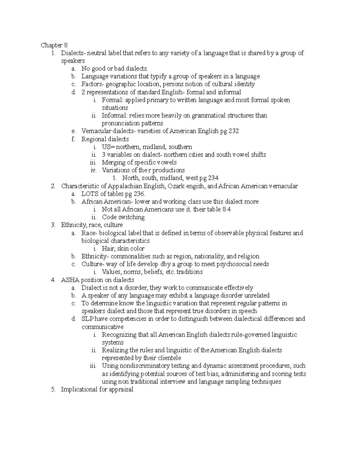 Fritz - Notes for the year - Chapter 8 1. Dialects- neutral label that ...