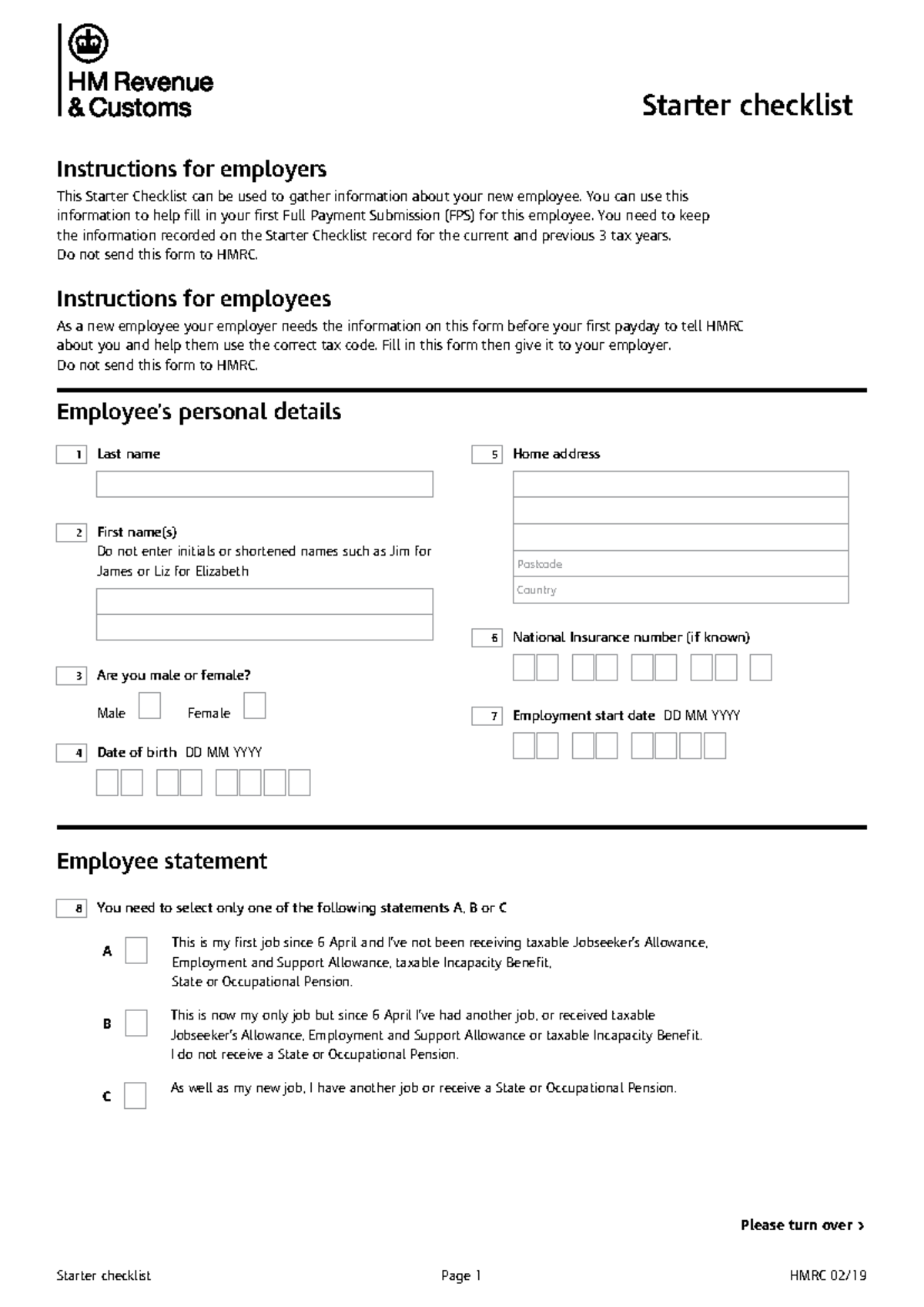 HMRC Starter Checklist - 1 2 Starter checklist Instructions for ...
