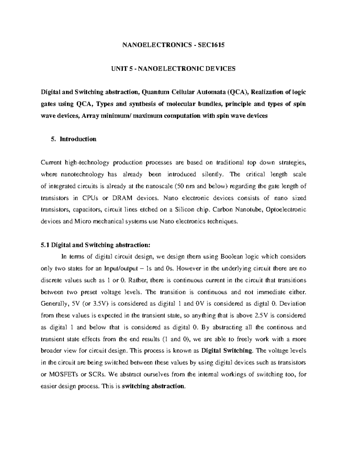 Nanoelectronic Devices - NANOELECTRONICS - SEC UNIT 5 - NANOELECTRONIC ...