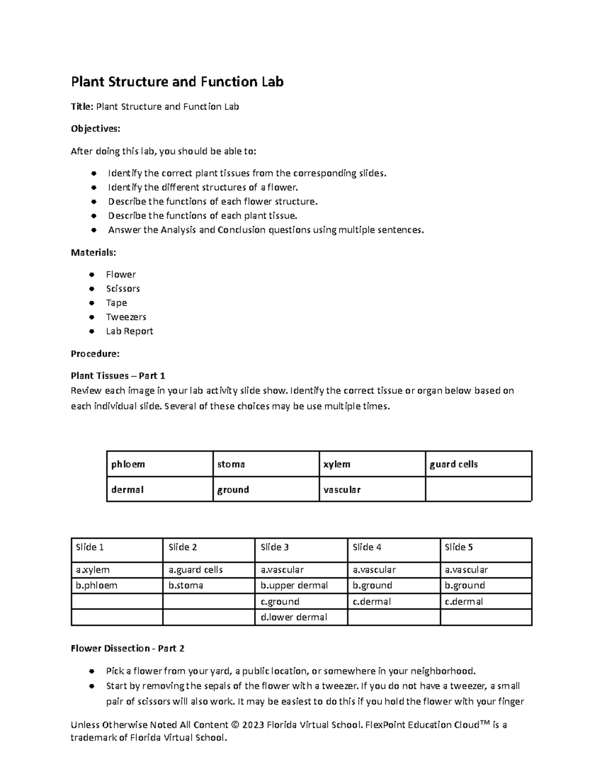 Virtual plants lab report - Plant Structure and Function Lab Title ...