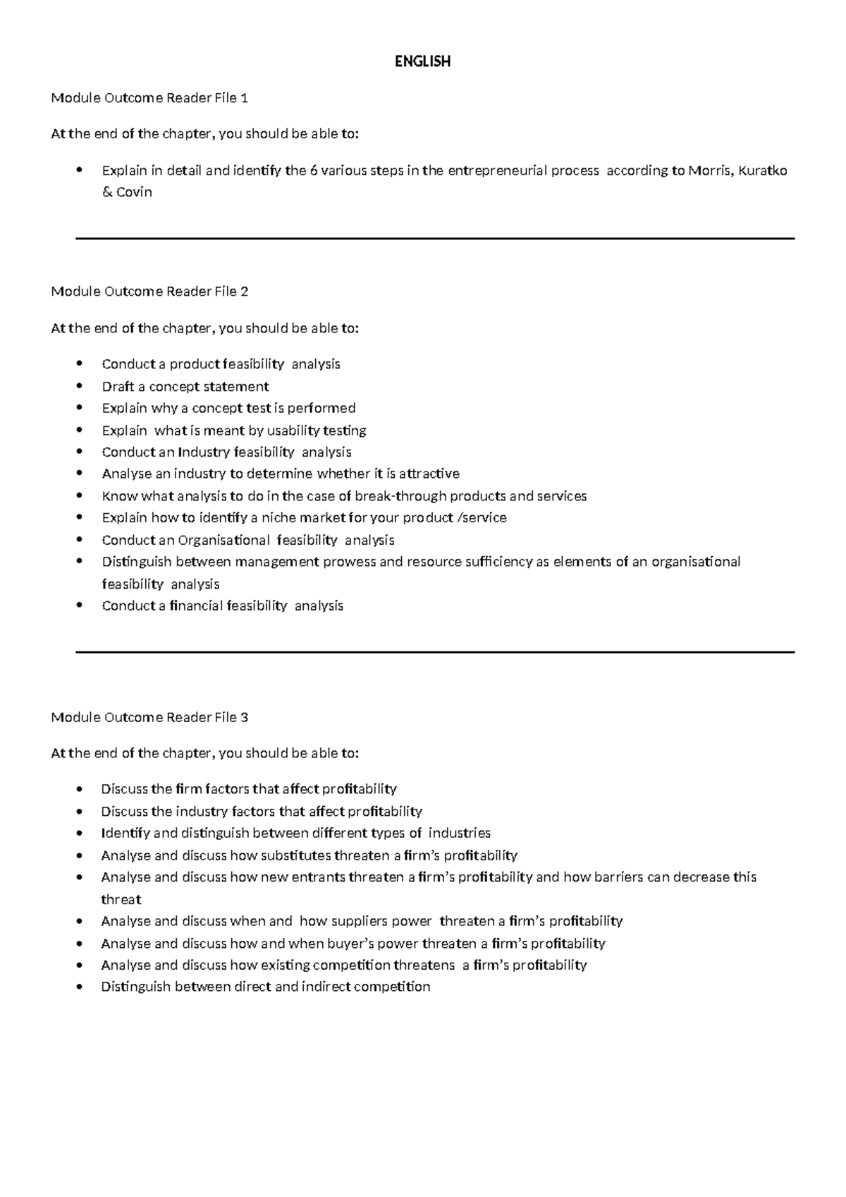 2024 Module Outcome as per Reader File 1-3 Eng + Afr - ENGLISH Module ...