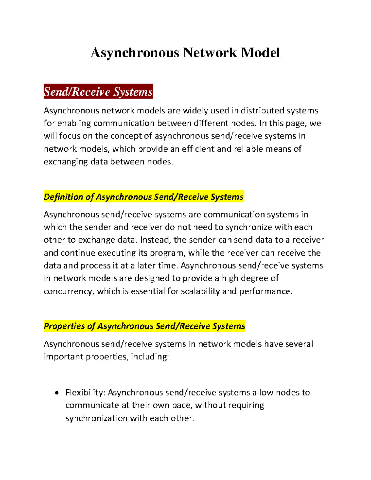 Asynchronous Network Model Send And Receive Systems Asynchronous Network Model Send Receive