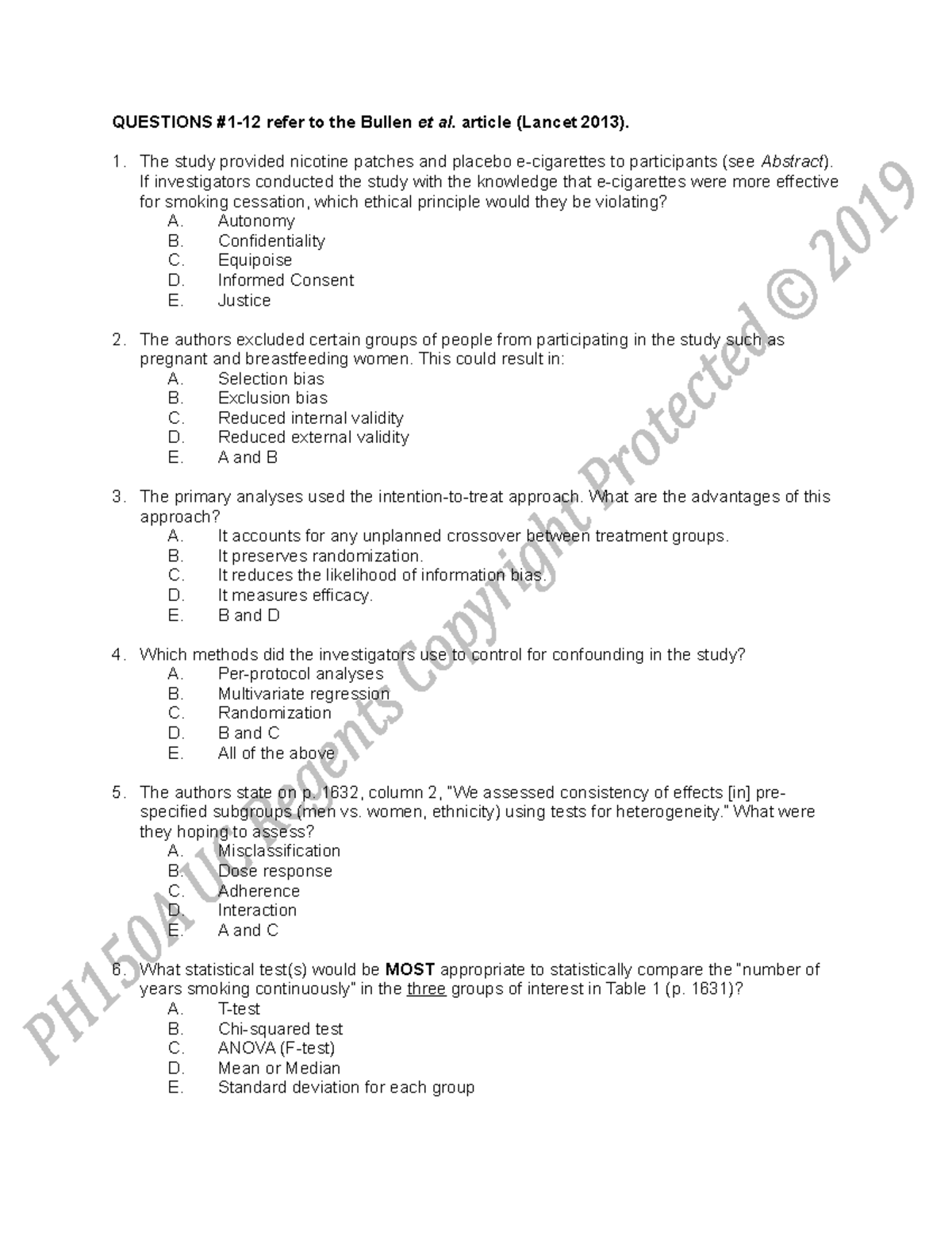 PH150A Practice Final Exam - QUESTIONS #1-12 refer to the Bullen et al ...