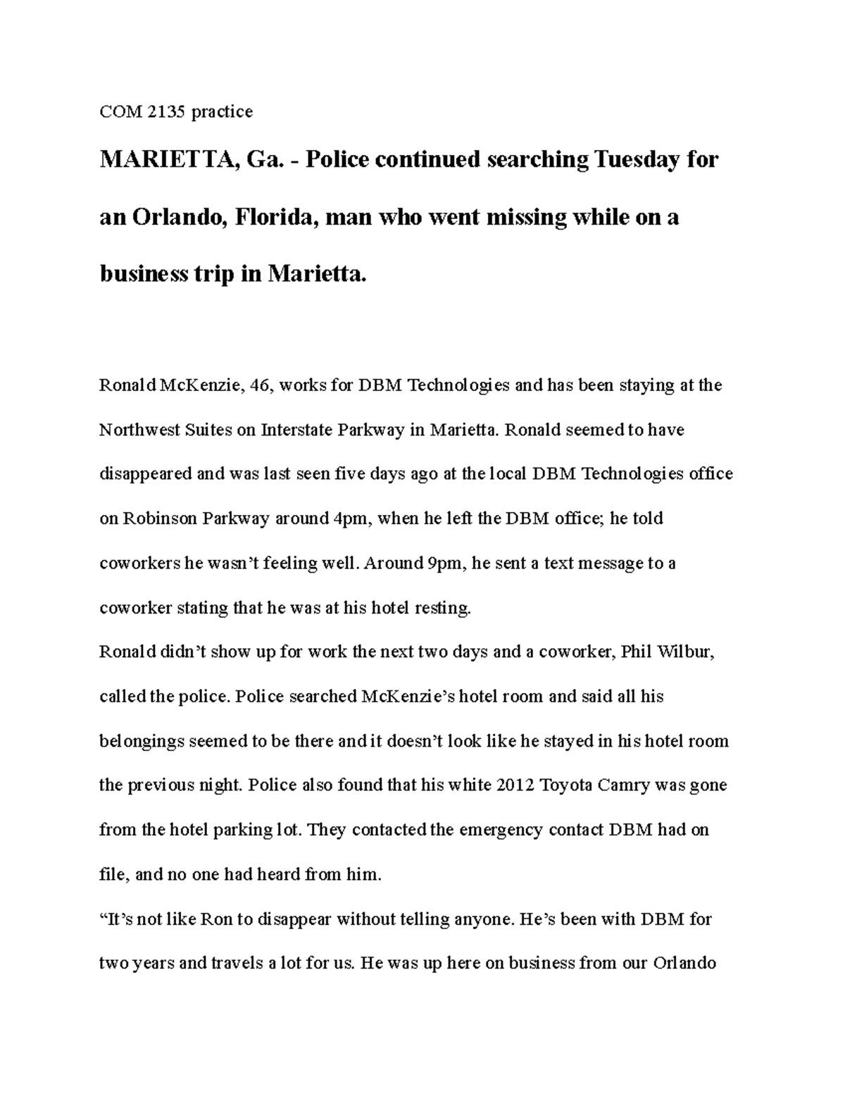 Practicelead story Practice Lead story Written Example COM 2135 practicelead-story-practice-lead-story-written-example-com-2135