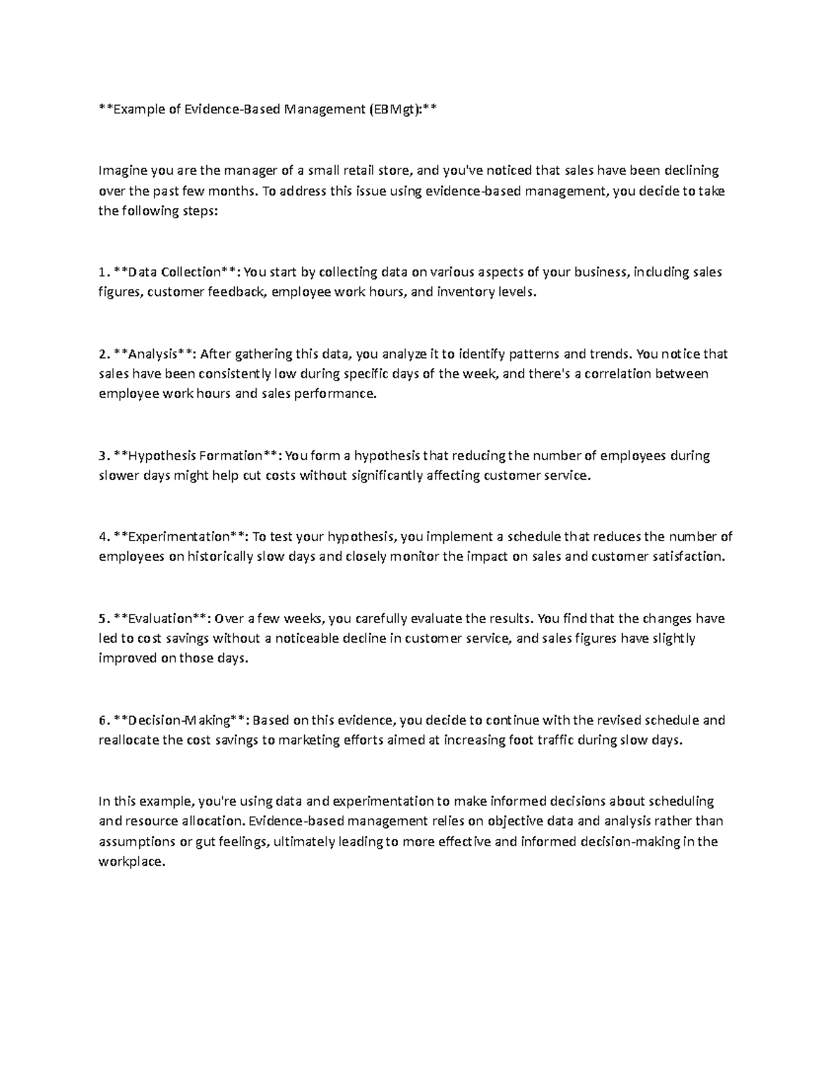 Evidance based management - Example of Evidence-Based Management (EBMgt ...