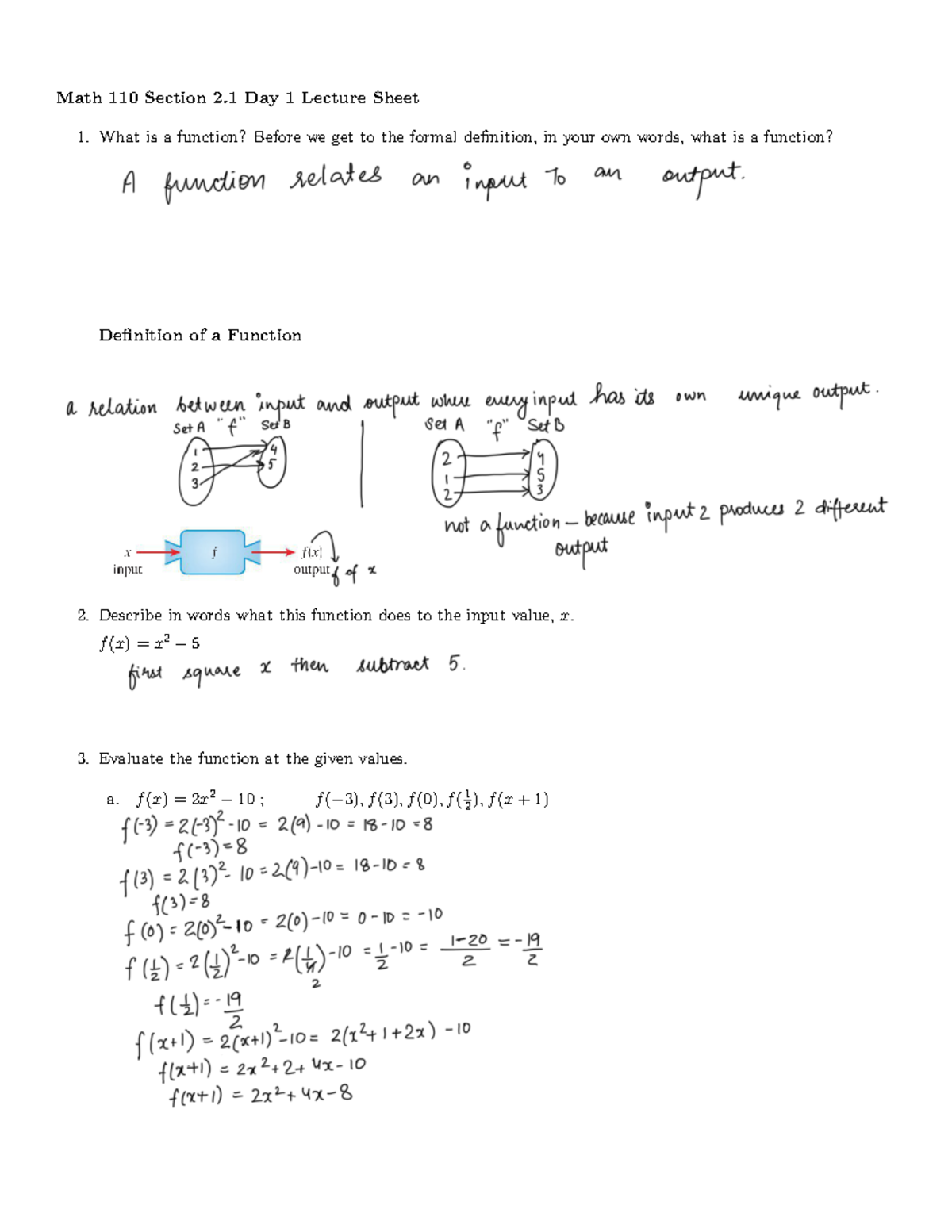 2.1-lecture sheets - Math 110 Section 2 Day 1 Lecture Sheet What is a ...