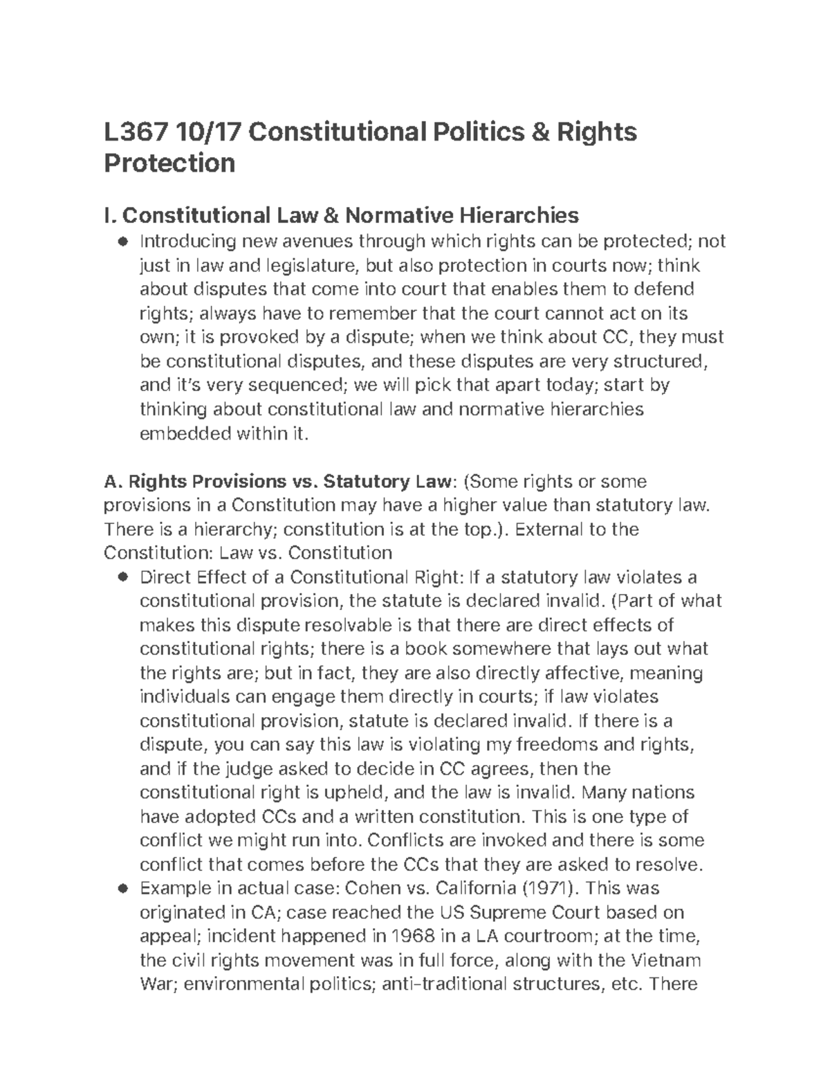 L367 10:17 Constitutional Politics & Rights Protection - L367 10/17 ...