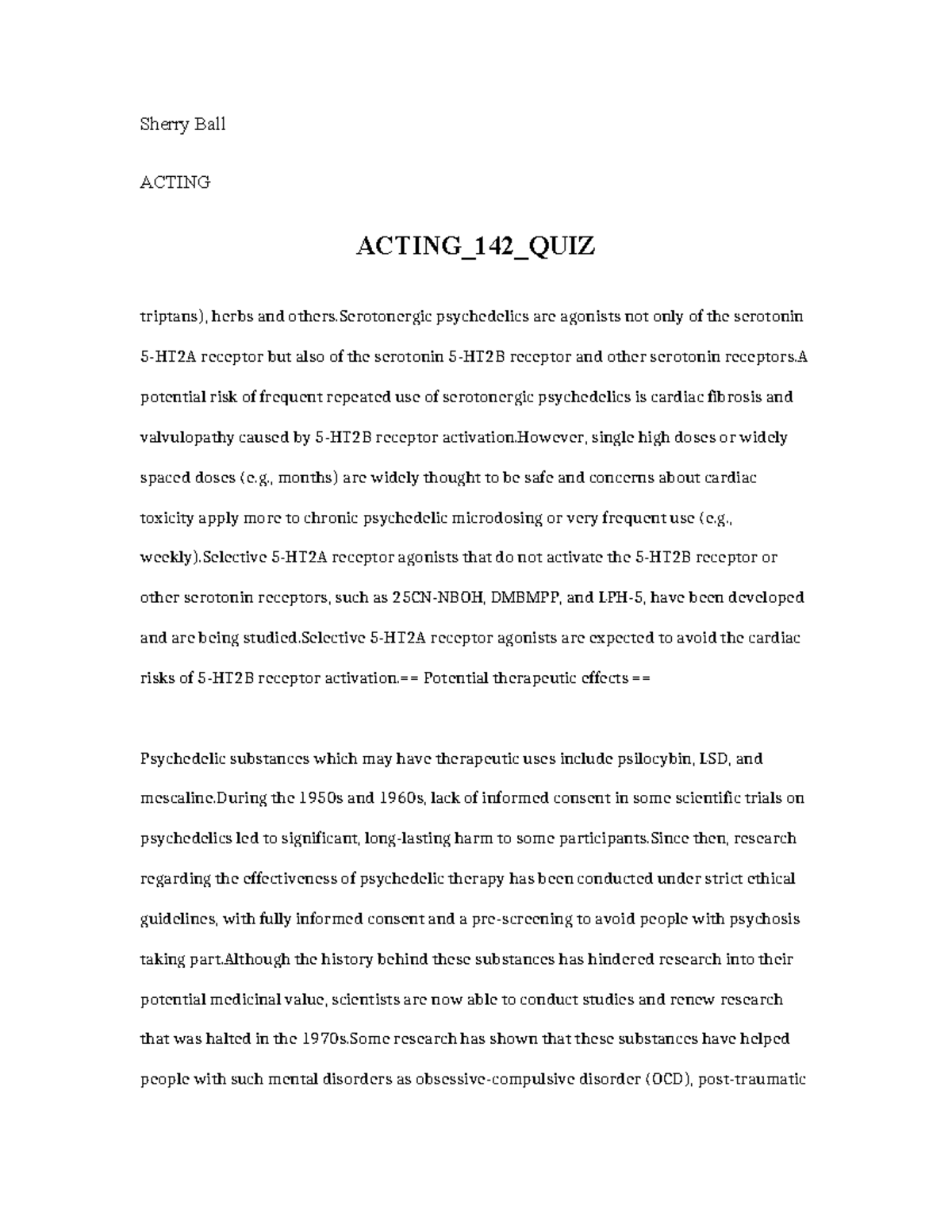 Acting 142 QUIZ - Quiz - Sherry Ball ACTING ACTING_142_QUIZ triptans ...