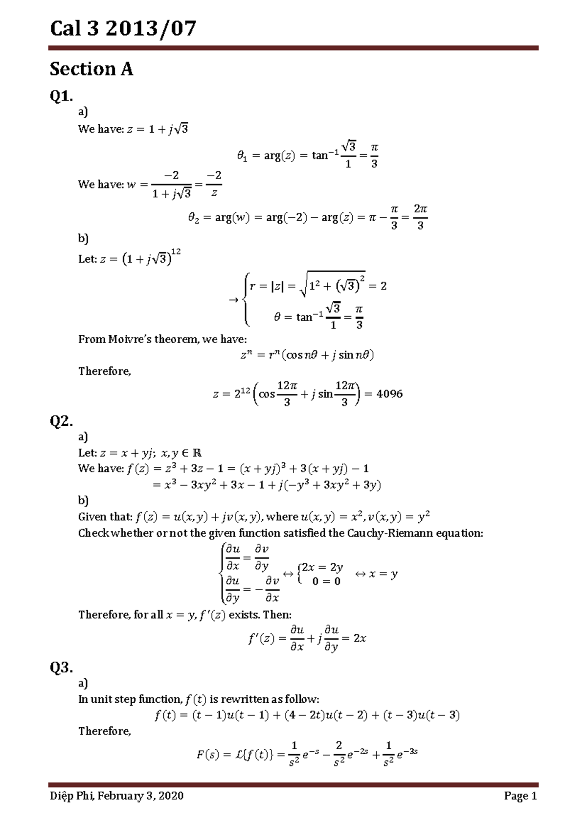 Cal 3 2013 07 - note - Cal 3 2013/ Diệp Phi, February 3, 2020 Page 1 ...