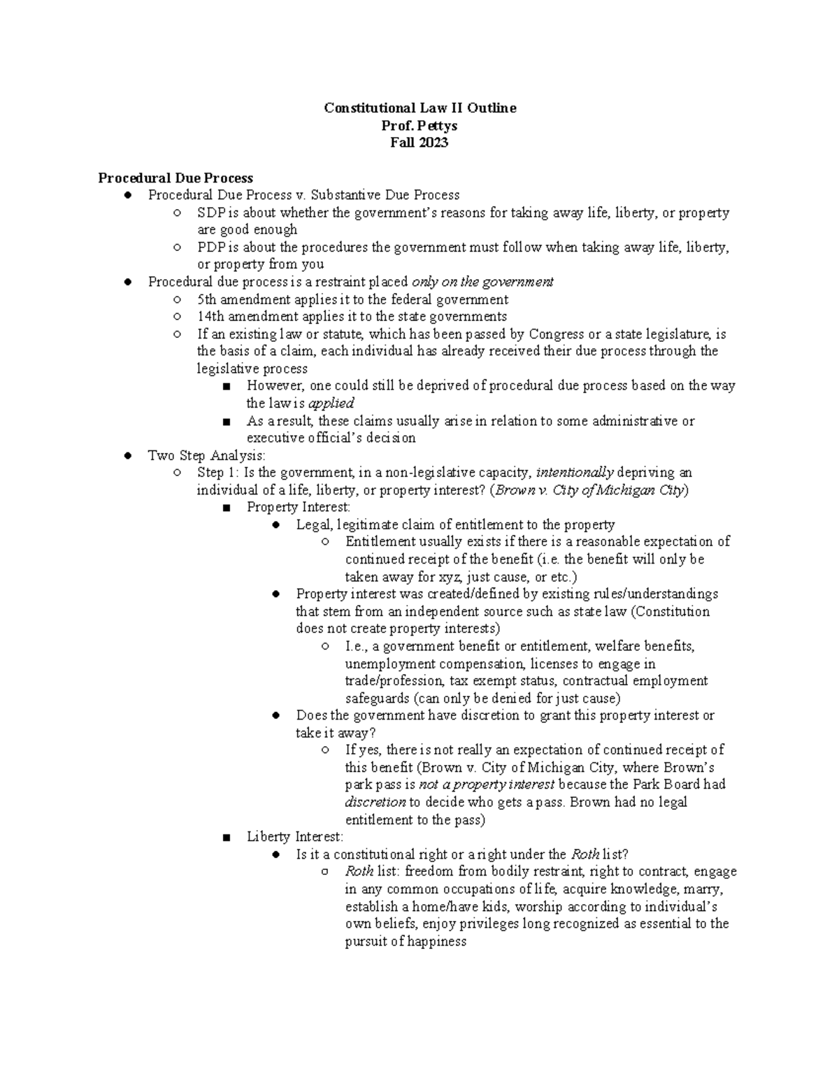 Con Law II outline - Constitutional Law II Outline Prof. Pettys Fall ...