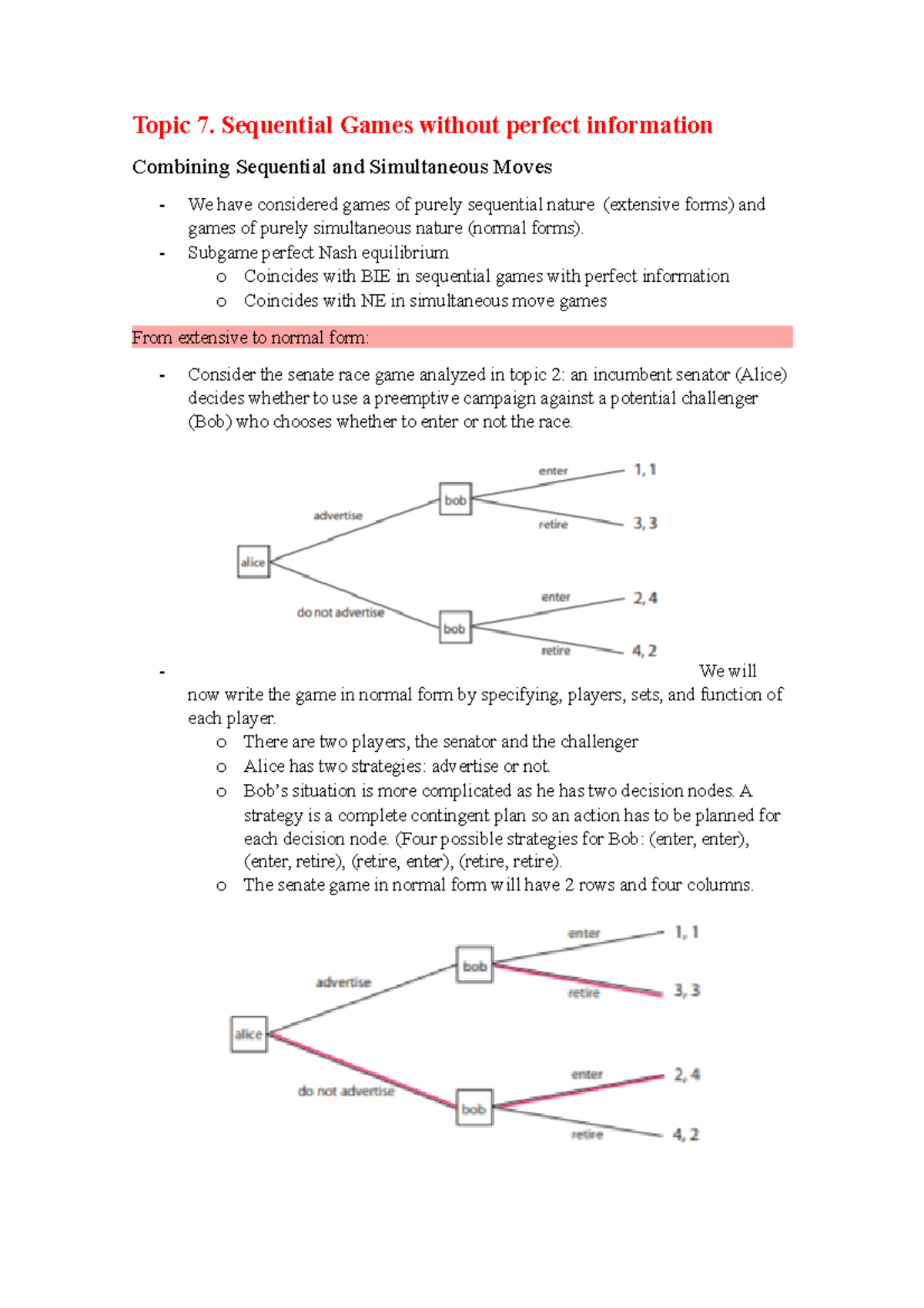 Topic 7 Sequential games without perfect information - Topic 7 ...