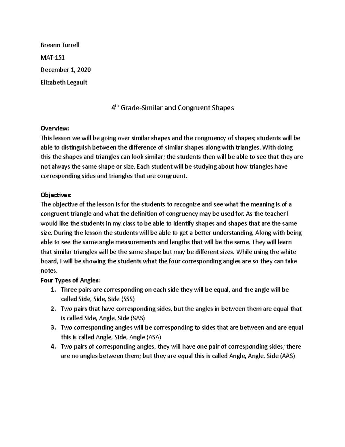 Final - Breann Turrell December 1, 2020 Elizabeth Legault 4th and ...