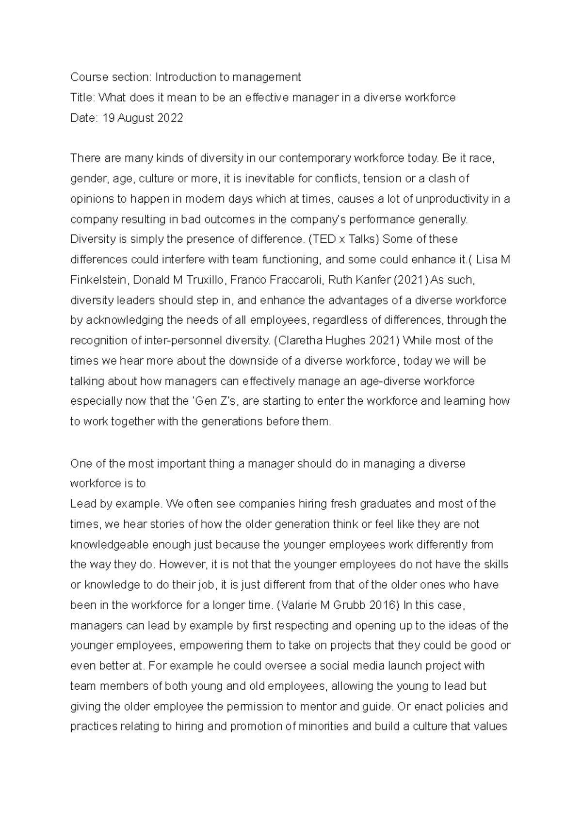 ITM Assignment 1 submission - Course section: Introduction to management Title: What does it ...