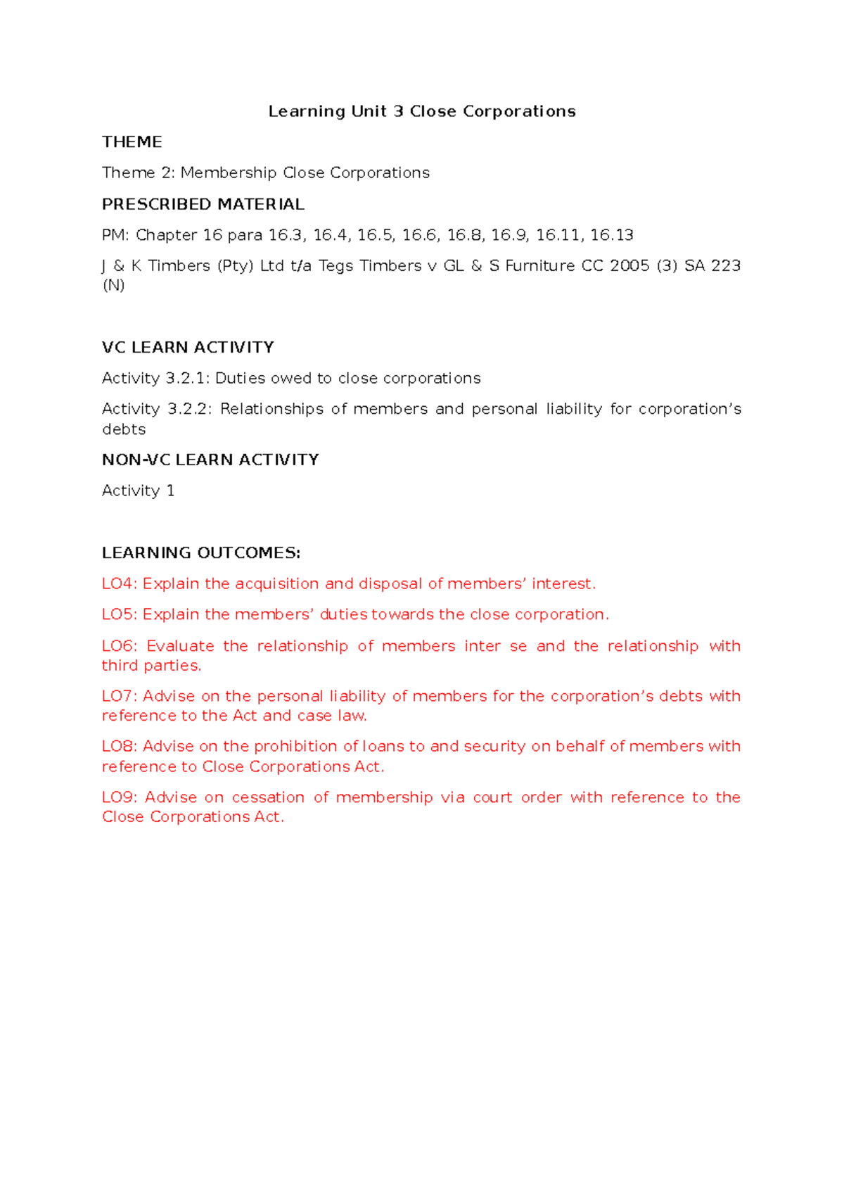 LU3 Theme 2 - notes - Learning Unit 3 Close Corporations THEME Theme 2 ...