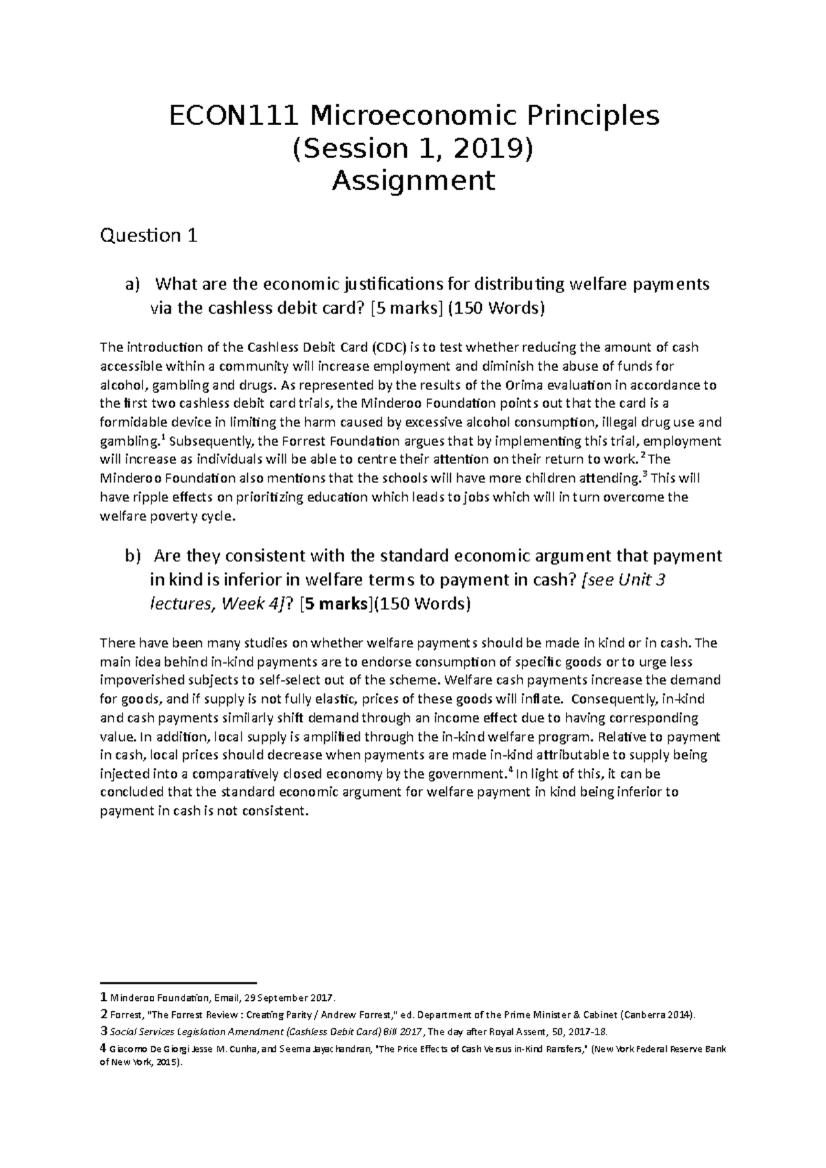 ECON111 Assignment - ECON111 Microeconomic Principles (Session 1, 2019 ...