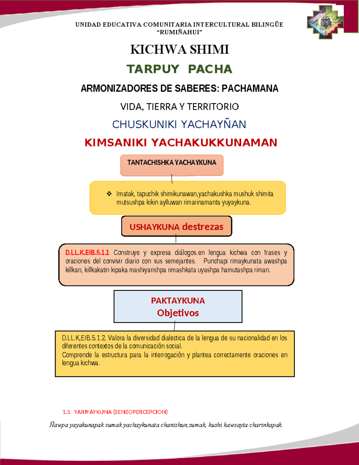 GUIA 5 DE Kichwa PARA 3° BGU . 2022 - UNIDAD EDUCATIVA COMUNITARIA INTERCULTURAL BILINGÜE - Studocu