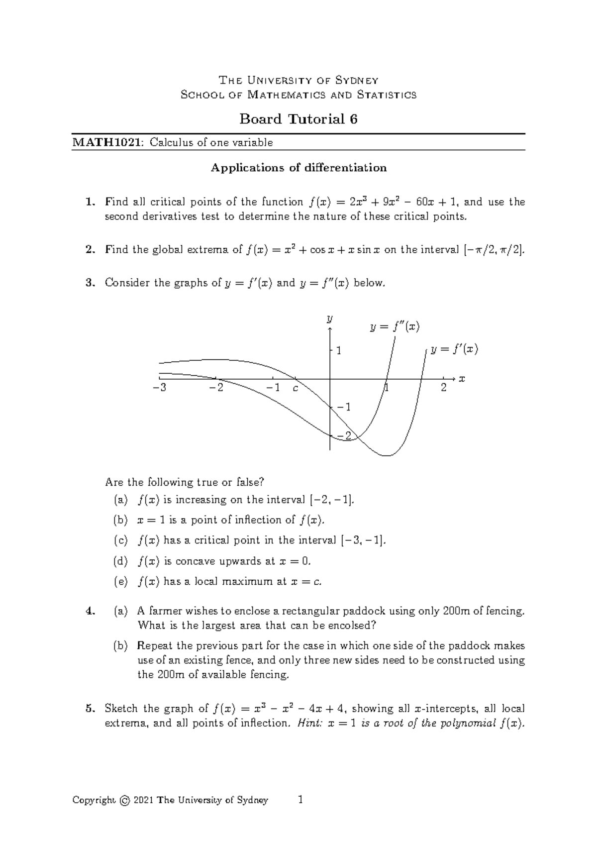 Board Tutorial-6 - Applications of Differentiation tutorial sheet for ...