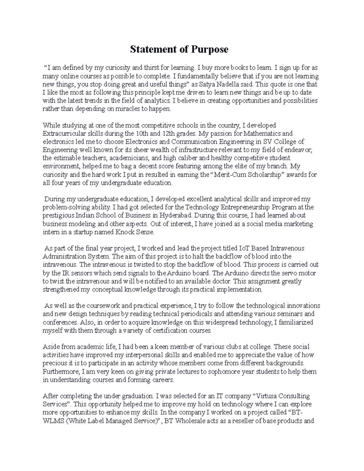 Sop of Charan - Researching Society - Statement of Purpose “I am ...