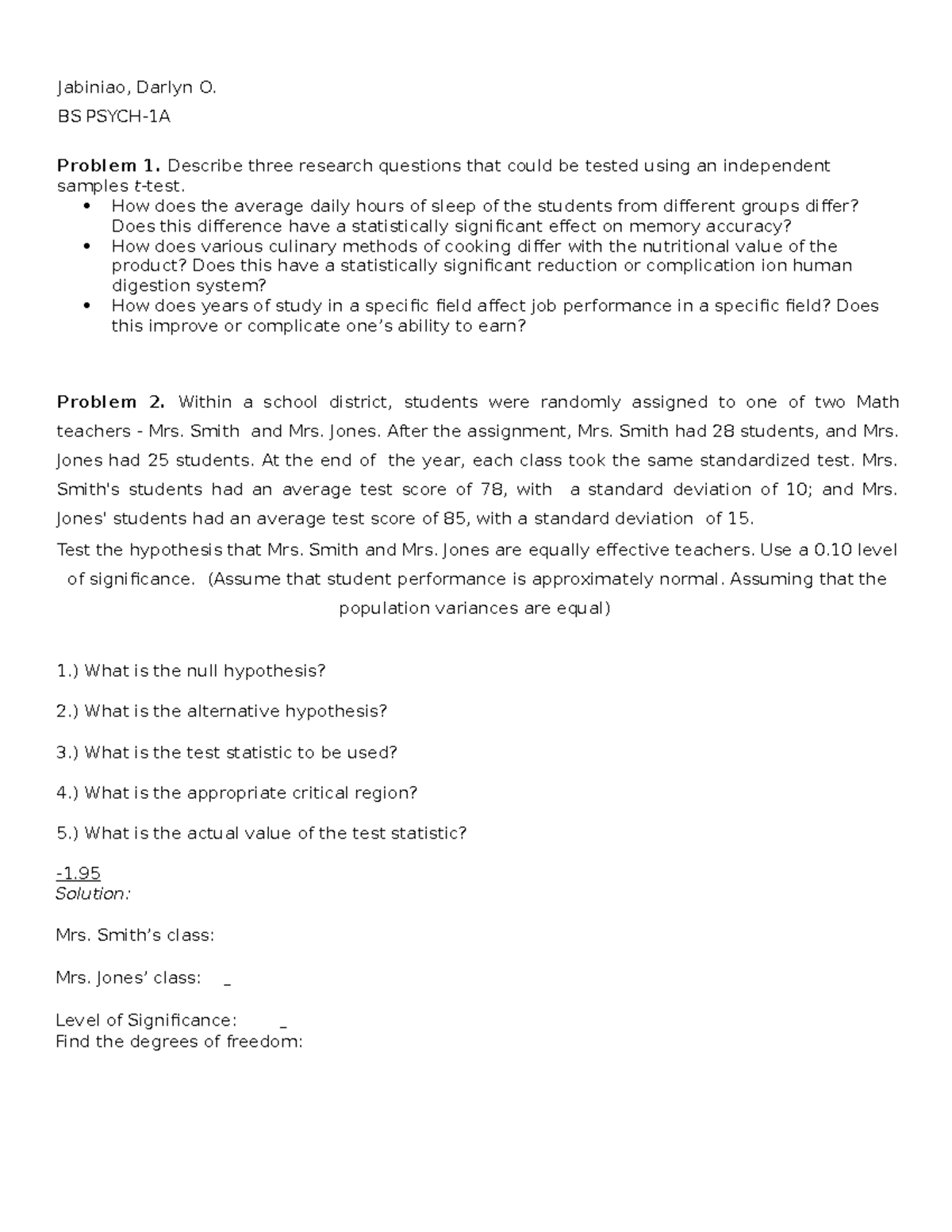 ACT4 Stats - PSYCHOLOGICAL STATISTICS - Jabiniao, Darlyn O. BS PSYCH-1A ...
