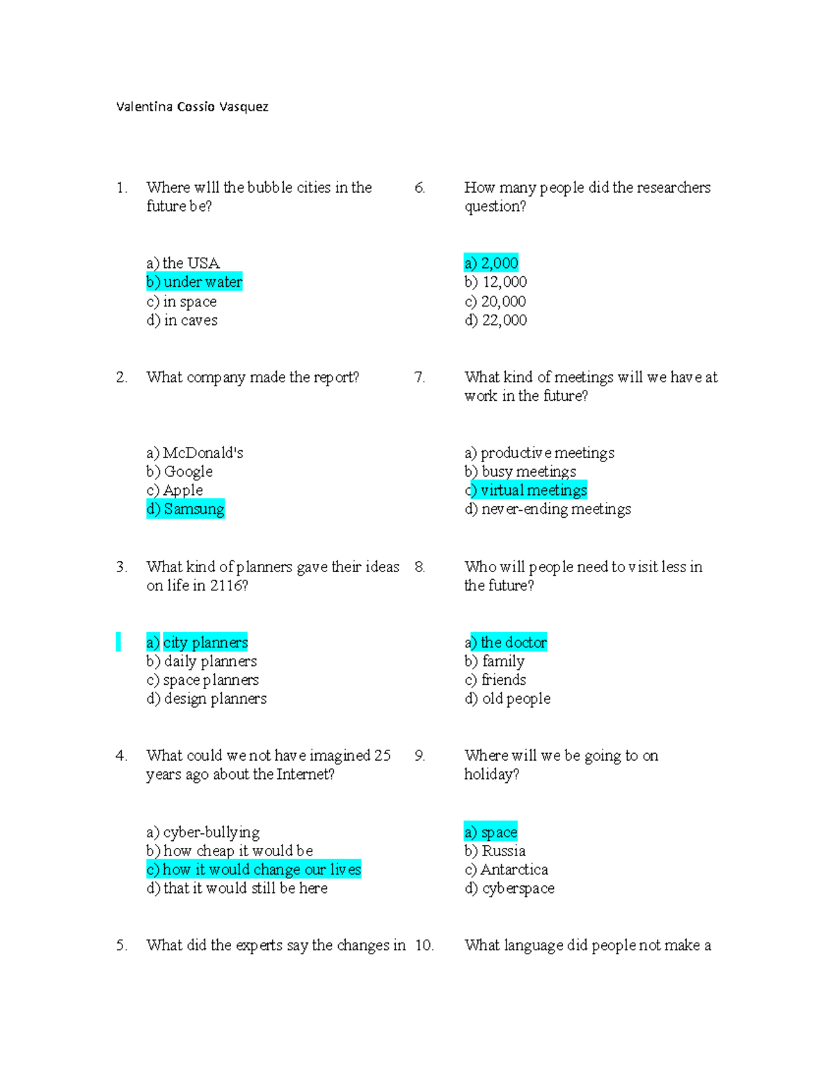 Valentina Cossio Vasquez. Ingles - Valentina Cossio Vasquez 1. Where ...