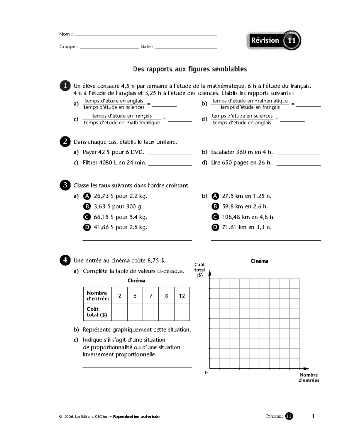 Exercices Panorama 11 Secondaire 2 - Des rapports aux figures ...