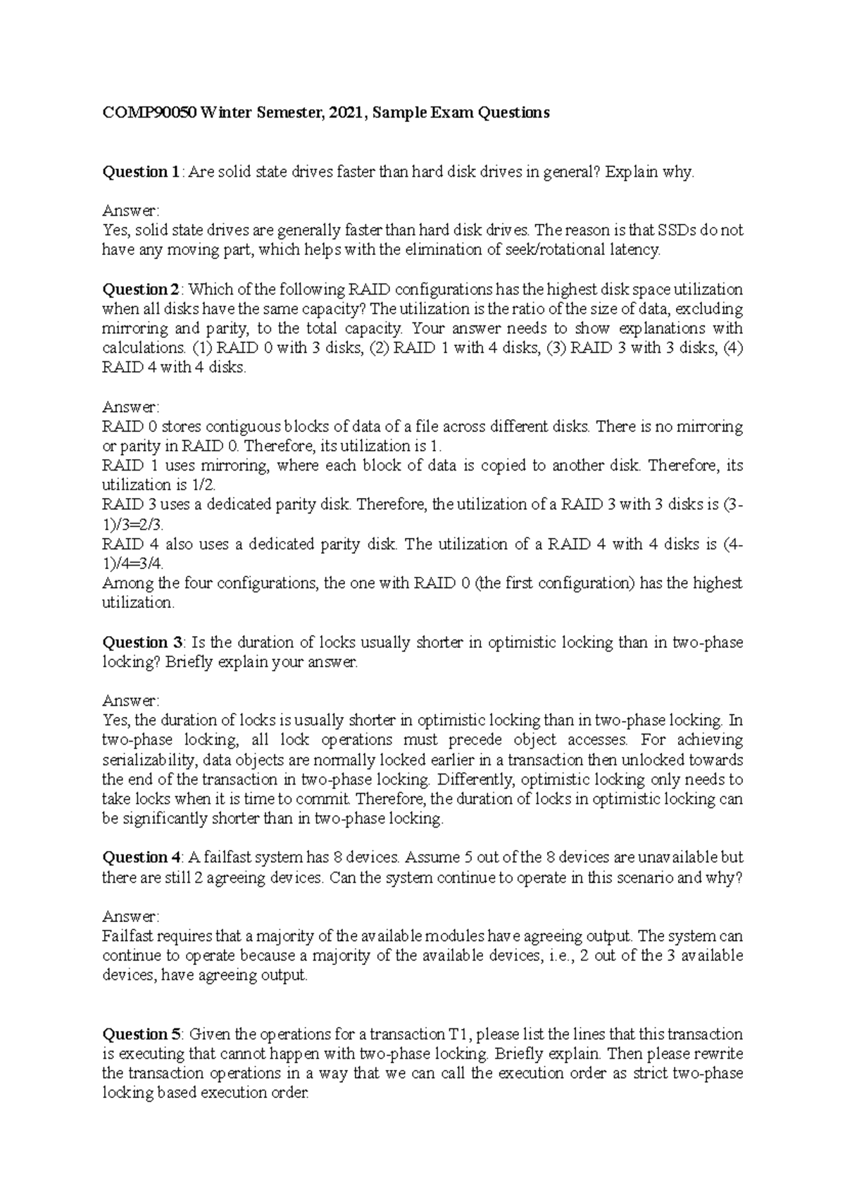 Sample exam questions - COMP90050 Winter Semester, 2021, Sample Exam Questions Question 1 : Are ...