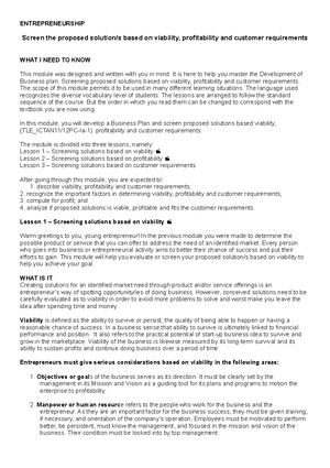 Entrepreneurship 4MS - ENTREPRENEURSHIP Demonstrate understanding of ...