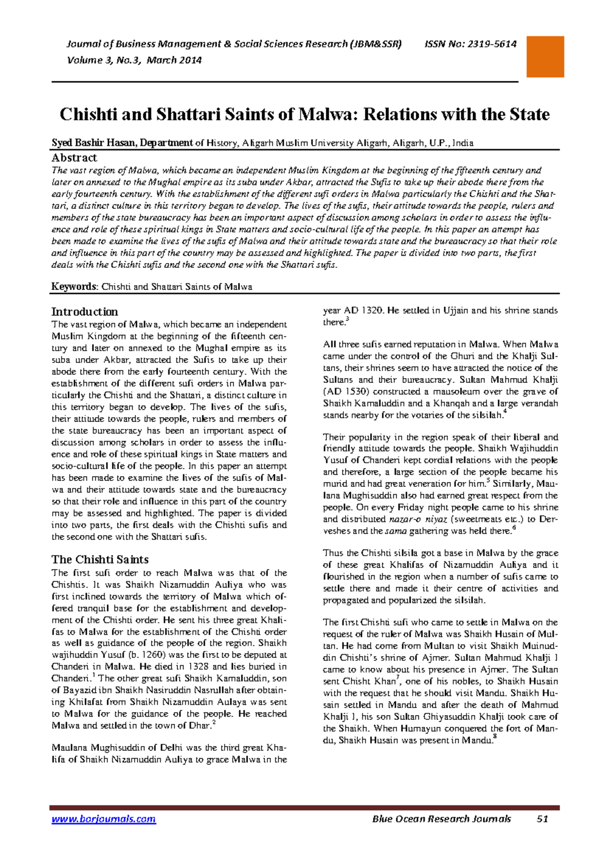 Shattaris and Chishtis - Volume 3, No, March 2014 Chishti and Shattari ...