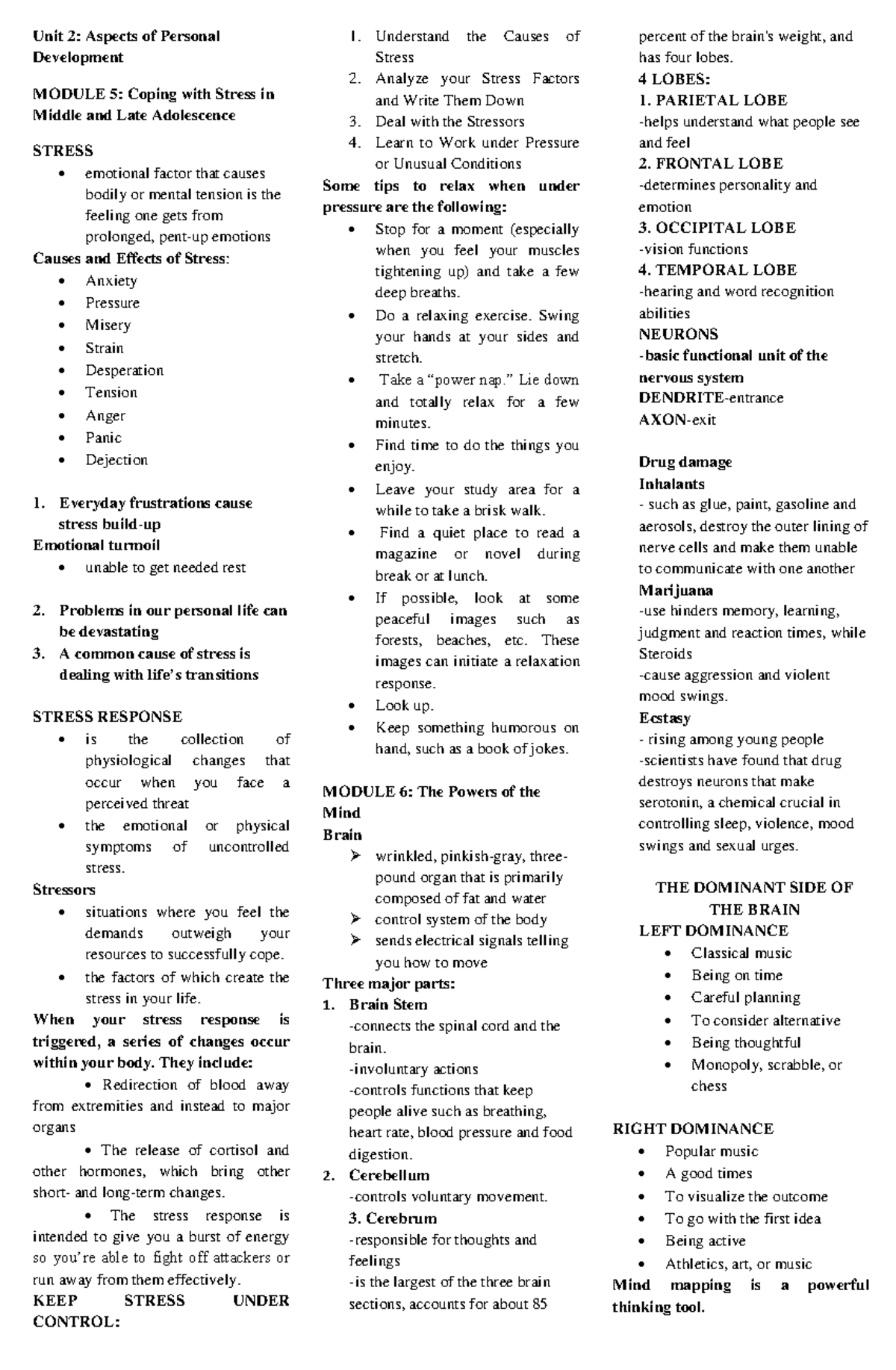 Ilide - Perdev notes - Unit 2: Aspects of Personal Development MODULE 5 ...
