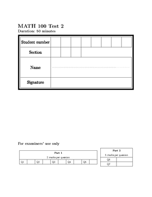 Solutions MATH 100 Midterm 2 Review 2024-25 - MATH 100 Midterm 2 Review Package – Solutions UBC ...