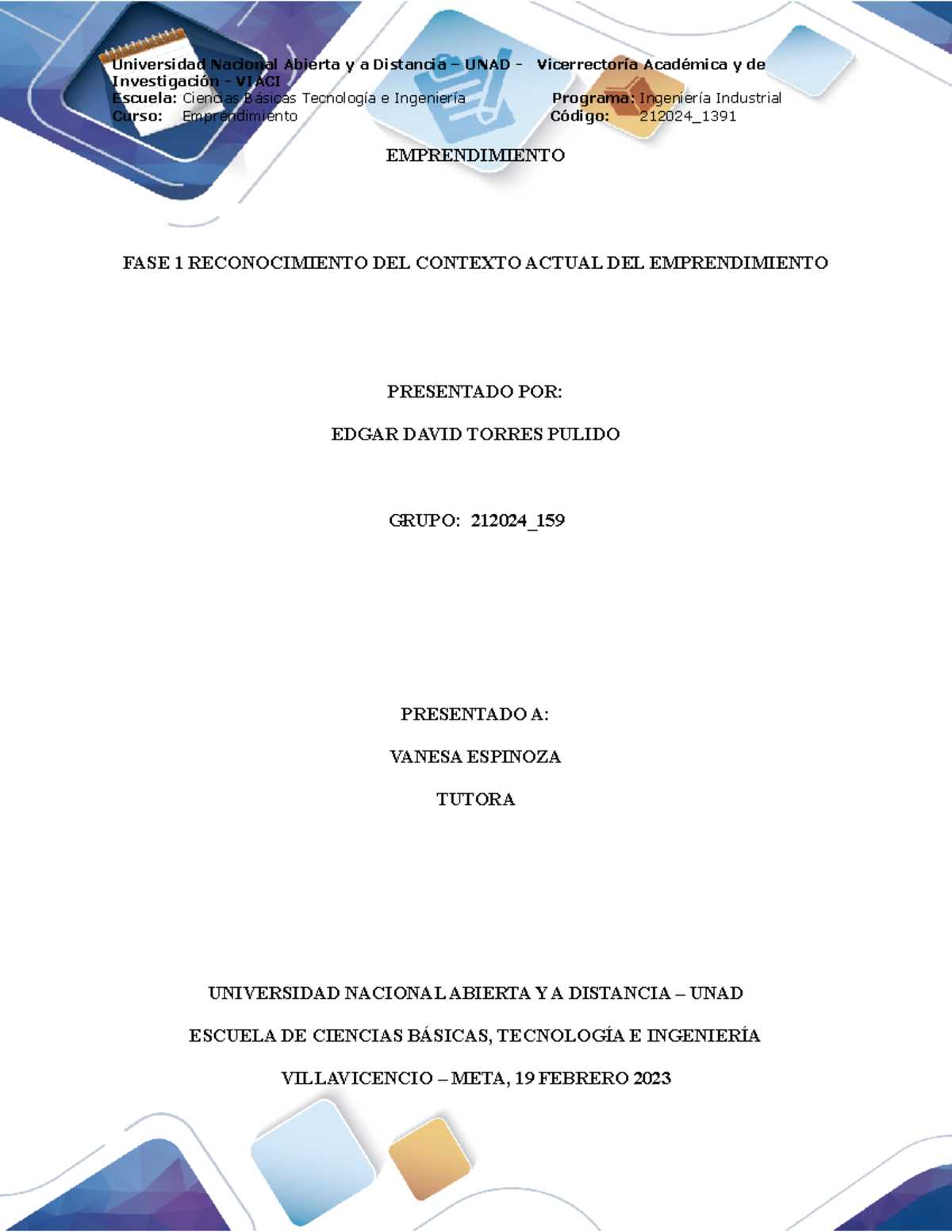 Plantilla Fase 1. Reconocimiento del contexto actual del emprendimiento - Investigación - VIACI ...