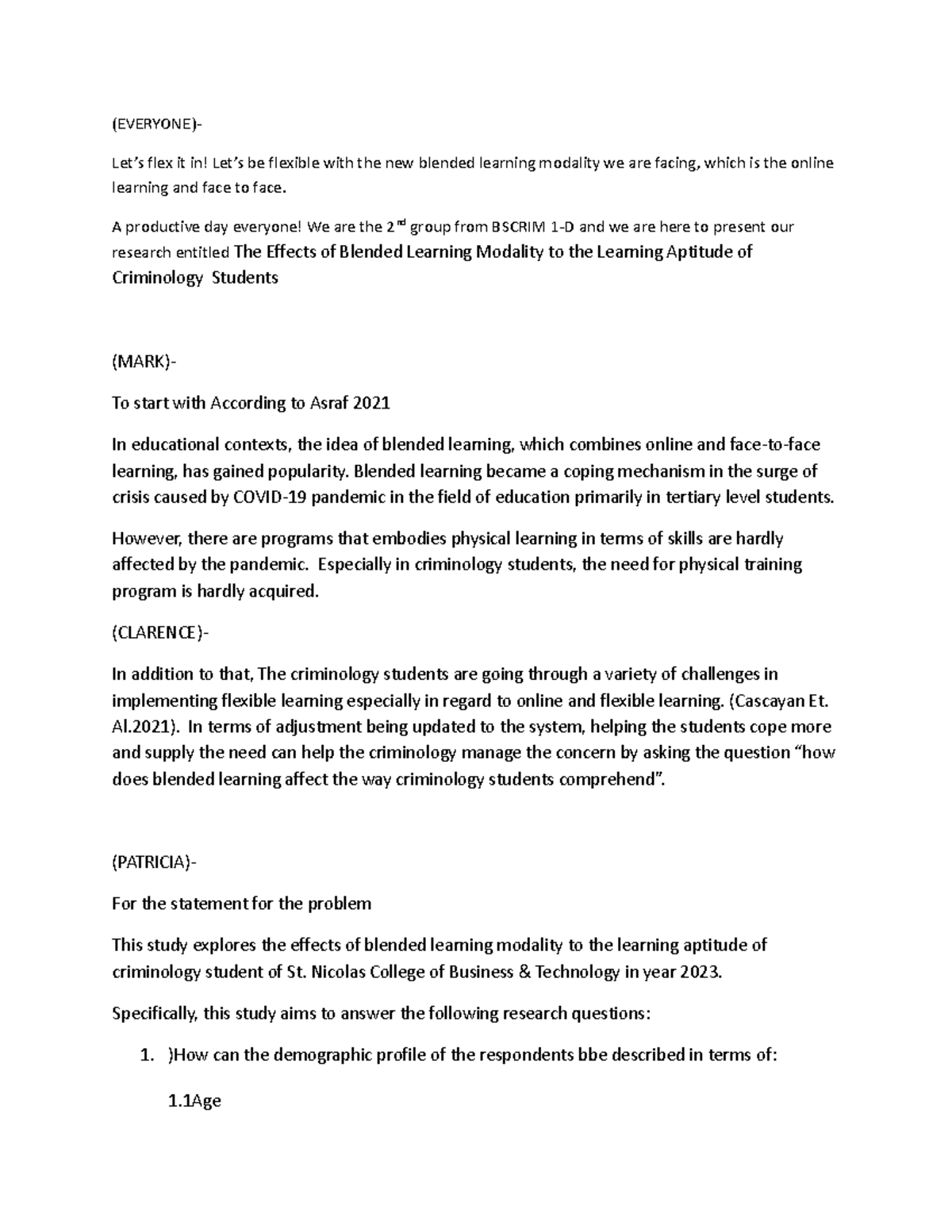 Scipt for research criminology - (EVERYONE)- Let’s flex it in! Let’s be ...