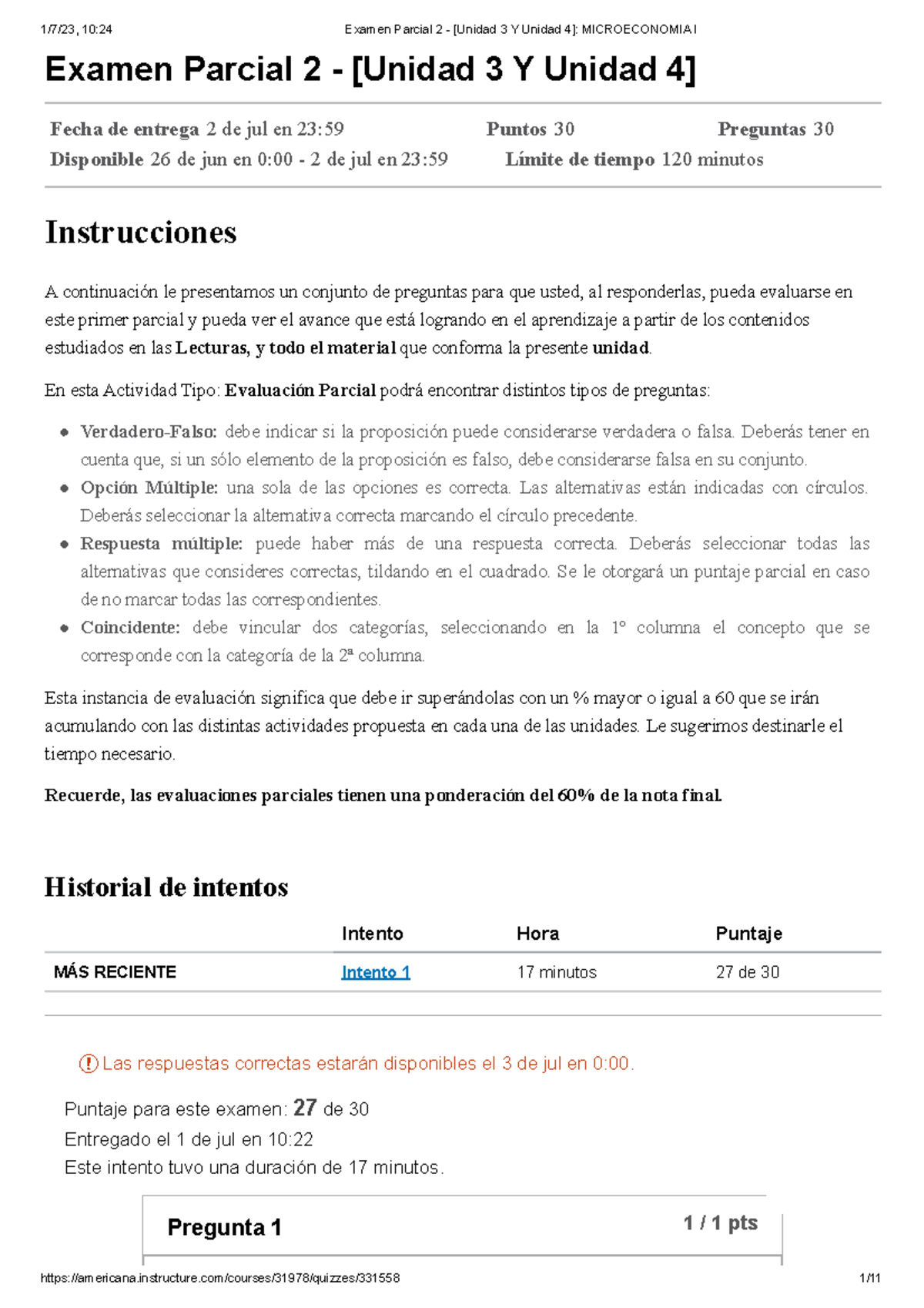 Examen Parcial 2 - [Unidad 3 Y Unidad 4] Microeconomia I - Examen Parcial 2 - [Unidad 3 Y Unidad ...