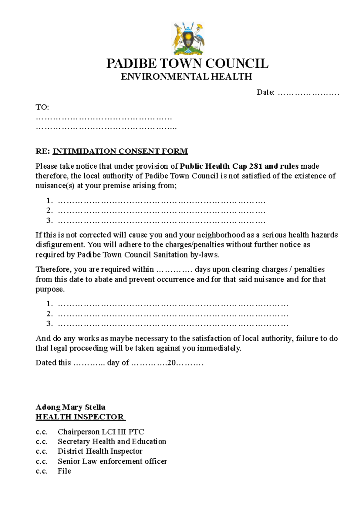 Public health act 2 - Act - PADIBE TOWN COUNCIL ENVIRONMENTAL HEALTH ...