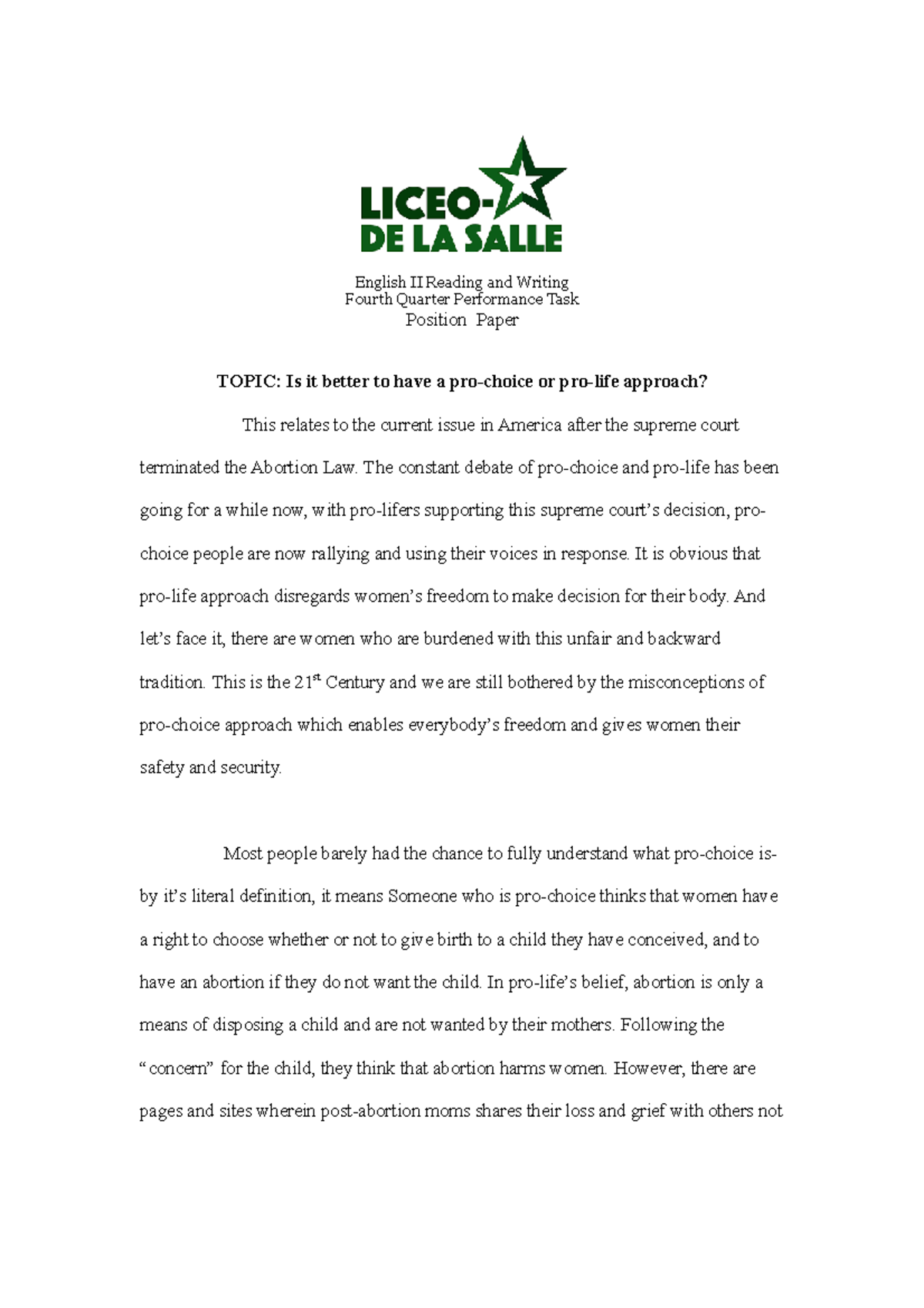 Position Paper- PT - good luck - Accountancy - Studocu