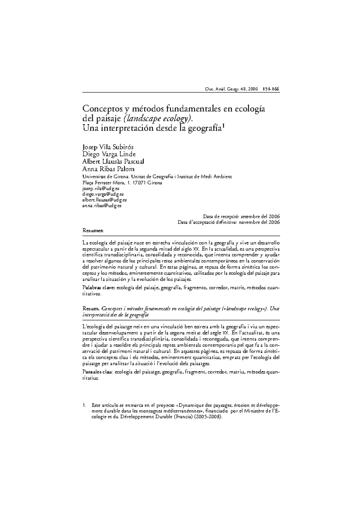 Vila Subiros Josep et al 2006 Conceptos y metodos en ecologia - Resumen ...