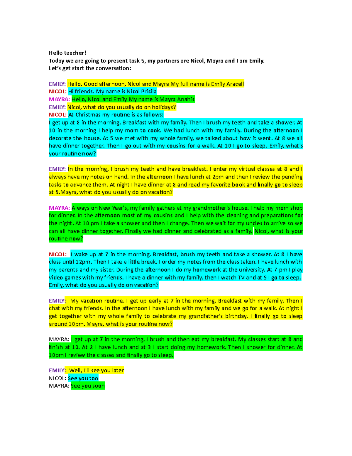 Week5. Conversation - tarea de ingles 2 2023 el dialogo - Hello teacher ...