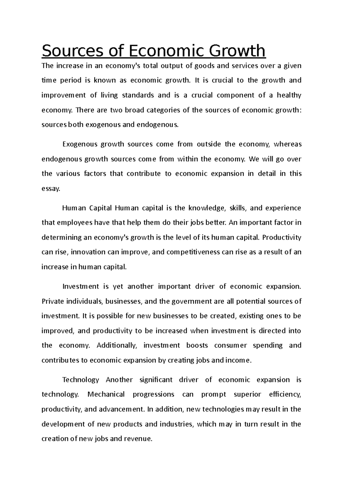 Sources of Economic Growth - It is crucial to the growth and ...