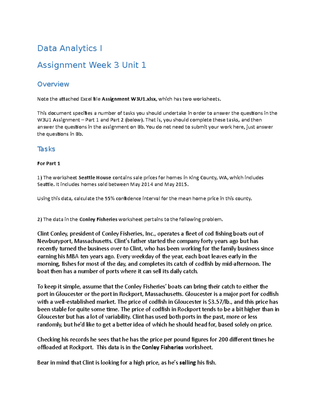 Assignment W3U1 - Revised - Data Analytics I Assignment Week 3 Unit 1 ...