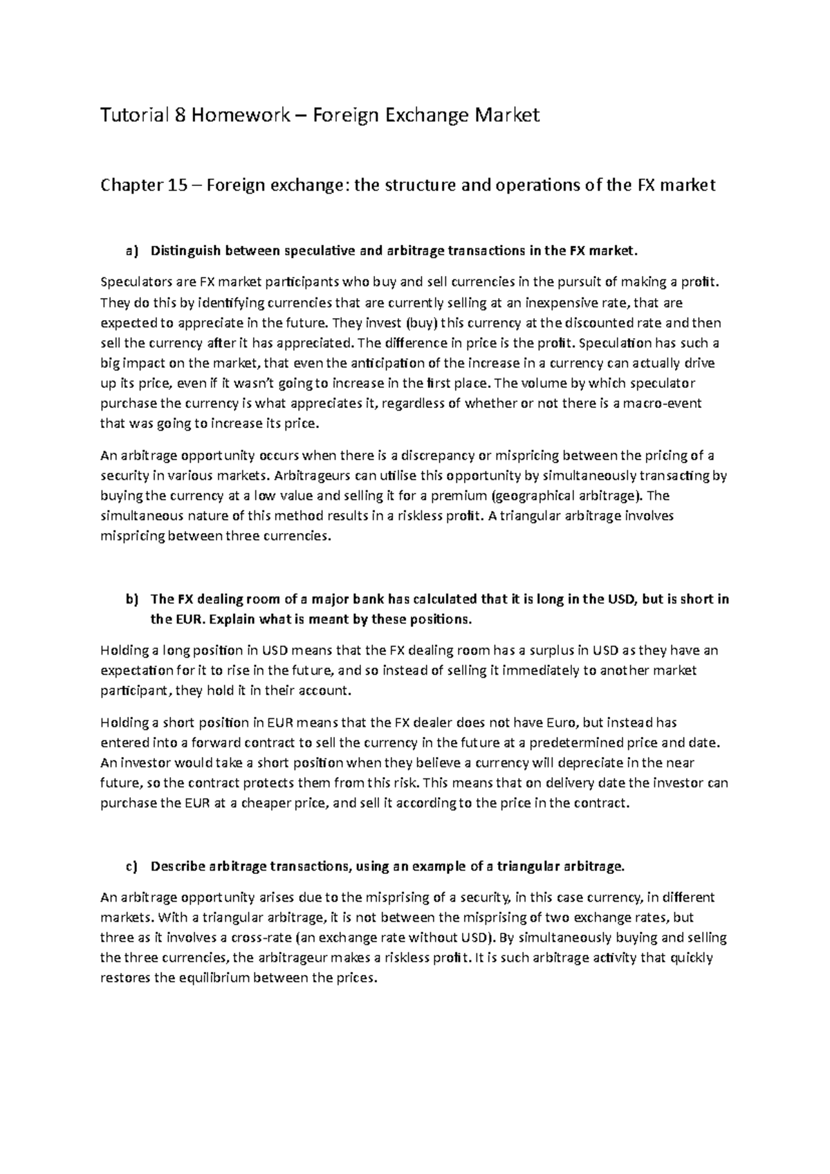 Tutorial 8 Homework - Foreign Exchange Market - Tutorial 8 Homework ...