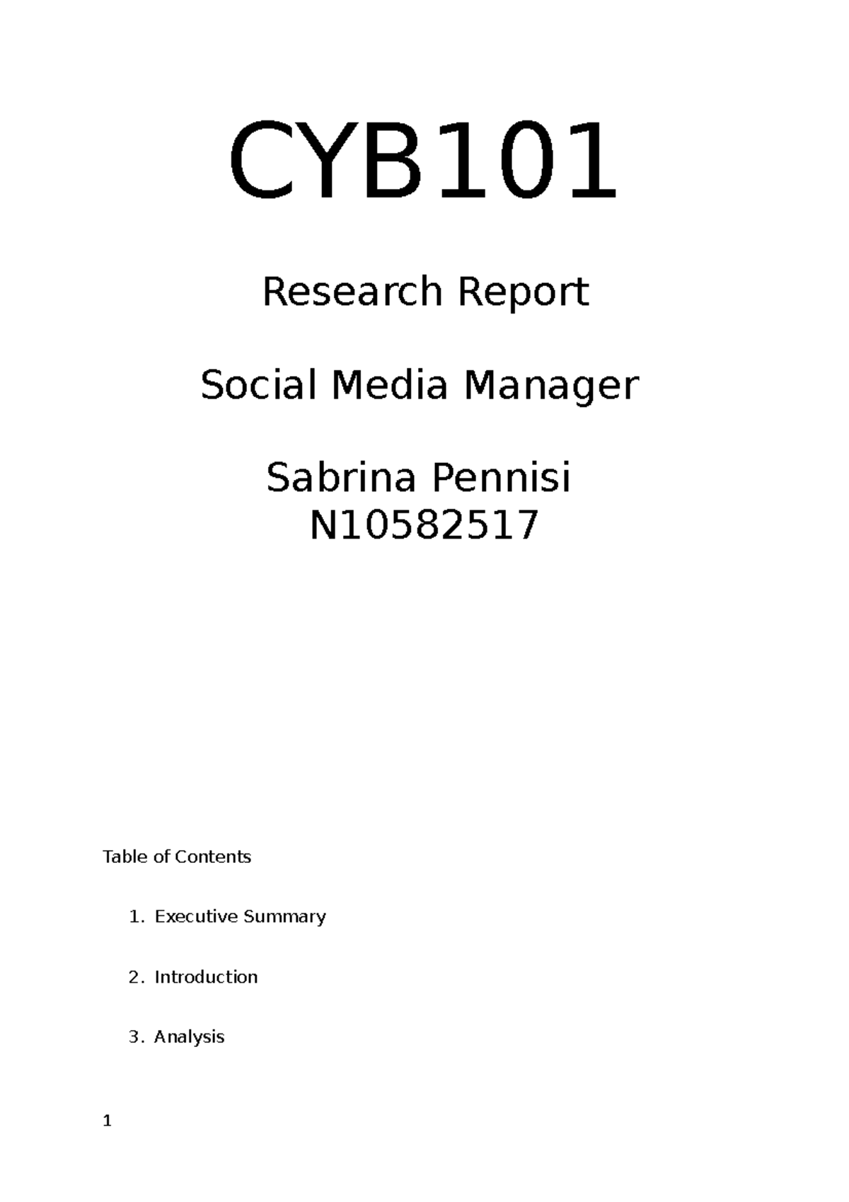 CYB101 Research Report - CYB Research Report Social Media Manager Sabrina Pennisi N Table of ...