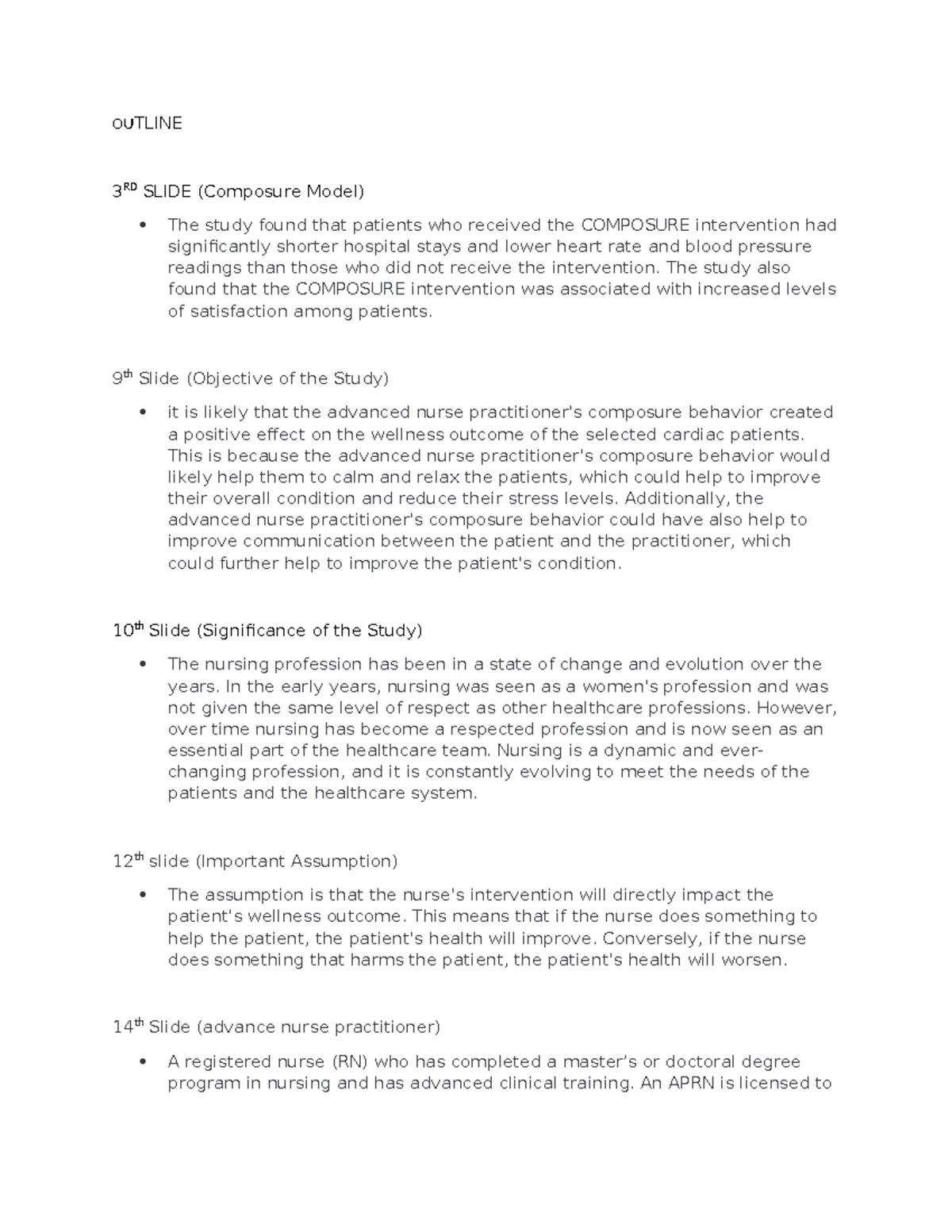 Topic- Outline - notes - OUTLINE 3 RD SLIDE (Composure Model) The study ...