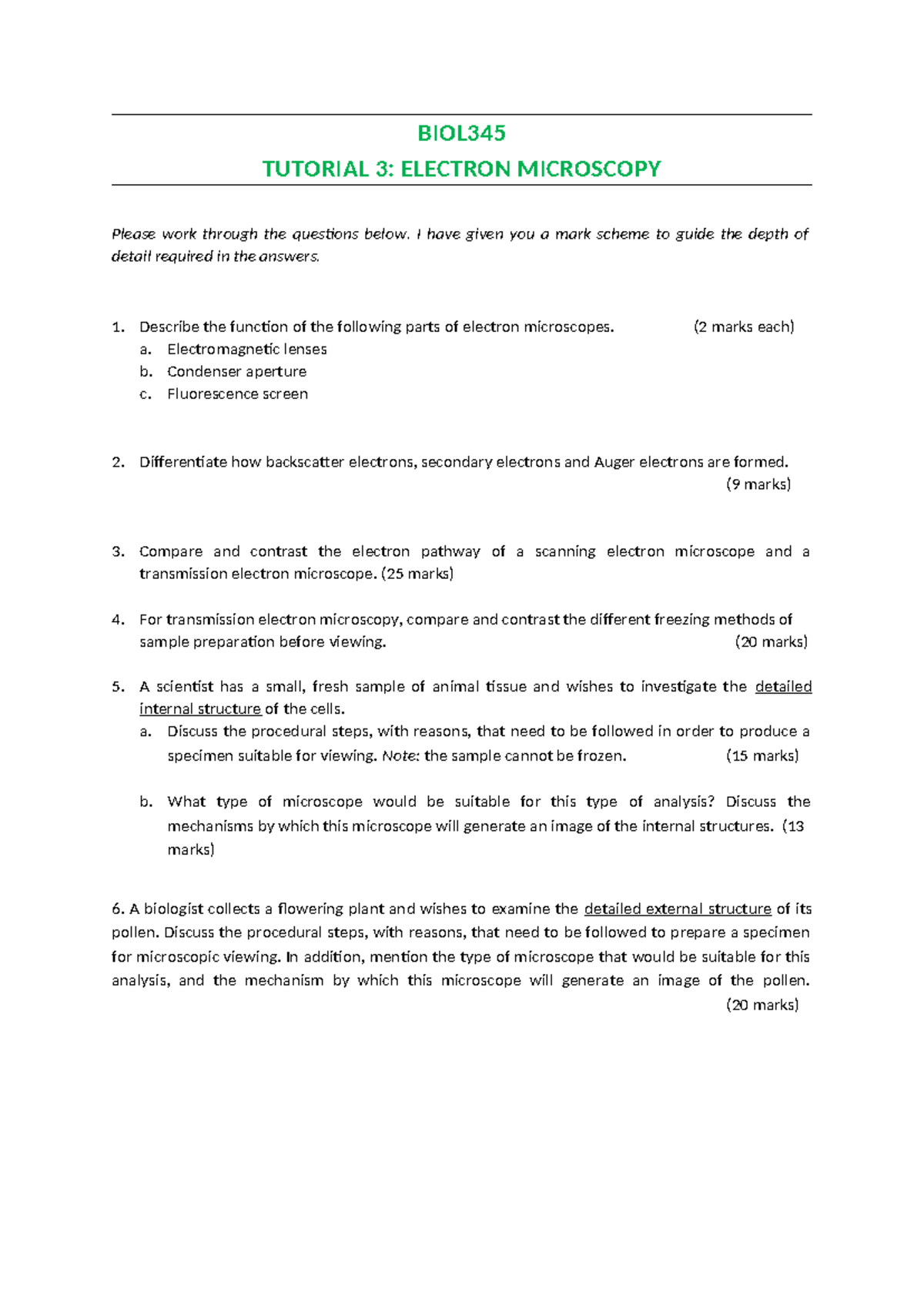 Tutorial 3 - Electron Microscopy for 8 March - BIOL TUTORIAL 3 ...
