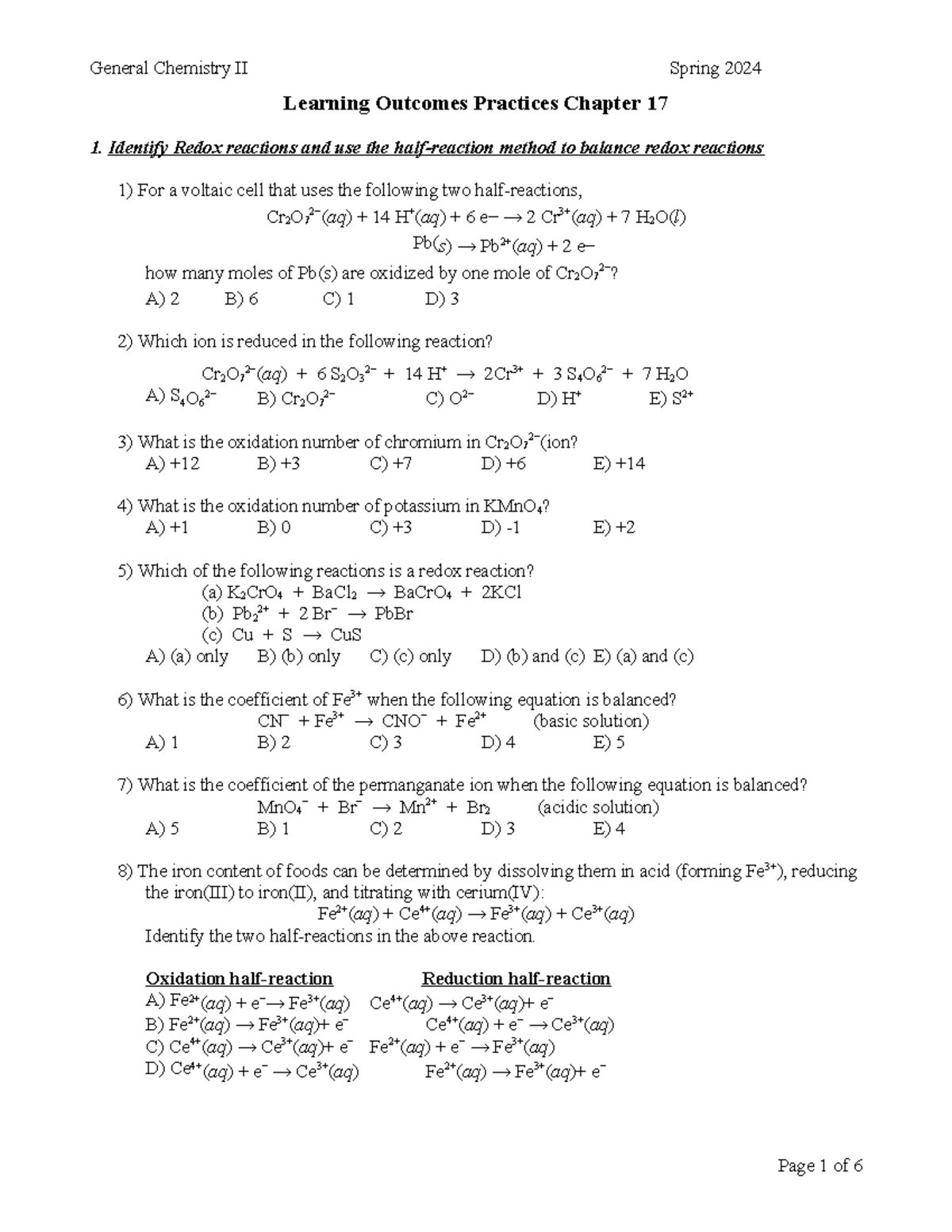 Chapter 17 Learning Objective Practice Questions - Learning Outcomes Practices Chapter 17 ...