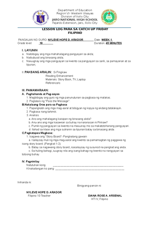 2 DLL IN Filipino 10. Aralin 1 - Pang-Araw-araw na Tala sa Pagtuturo ...