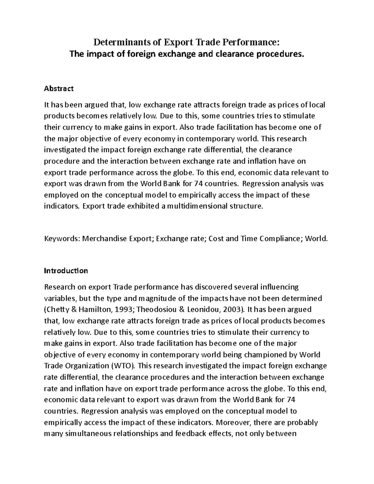 Project Write up - Determinants of Export Trade Performance ...