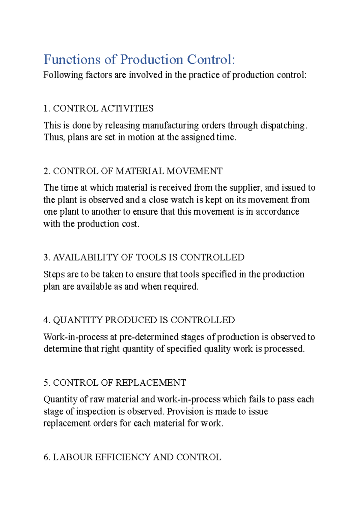 Functions of Production Control - Functions of Production Control ...
