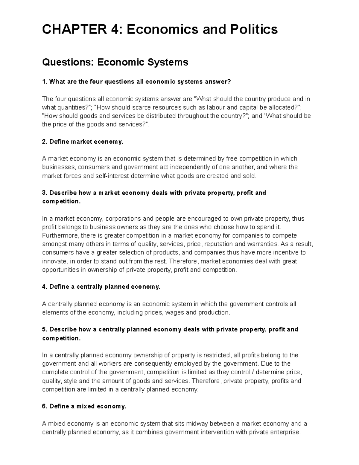 Chapter 4 Economics and Politics - CHAPTER 4: Economics and Politics ...