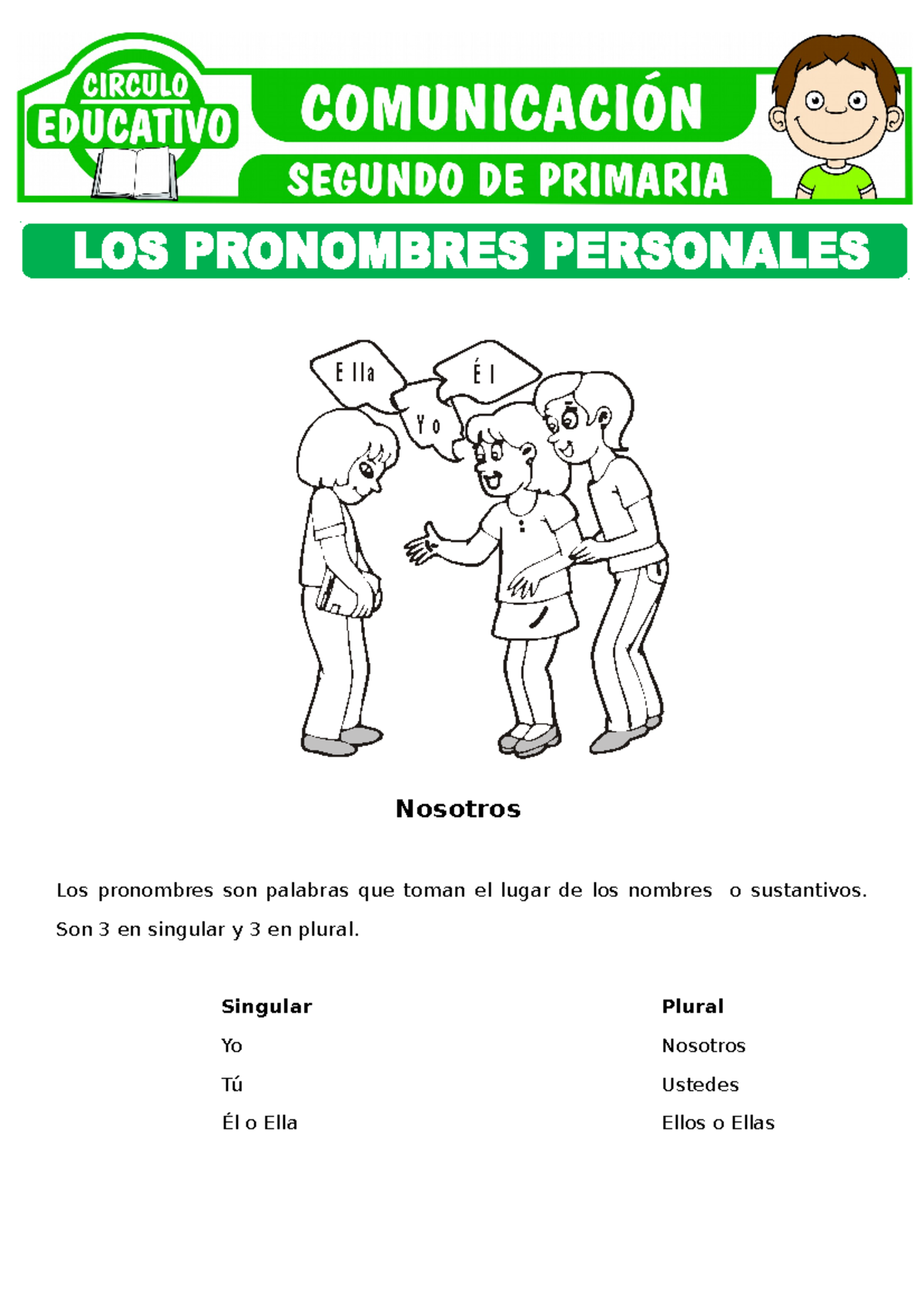 Los Pronombres Personales para Segundo de Primaria - Nosotros Los ...