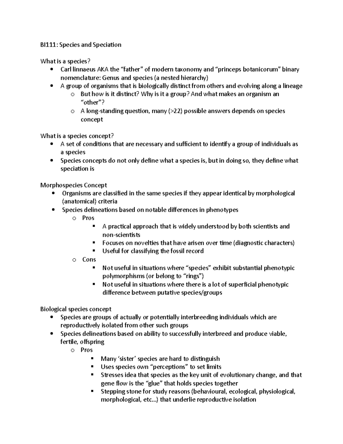 BI111 Week 3; Species & Speciation - BI111: Species and Speciation What ...